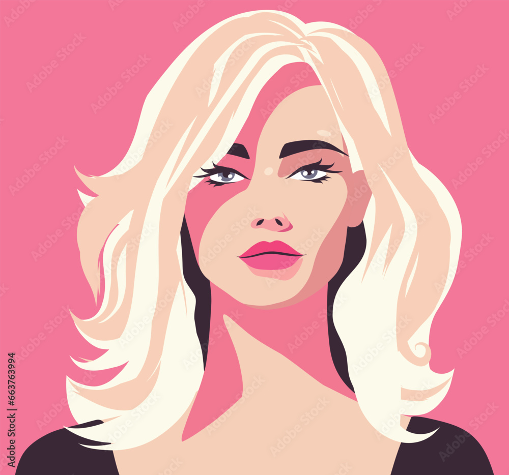 Portrait Of A Blonde Girl Avatar Girl Pink Color Palette Hairstyle Postcard Poster Vector