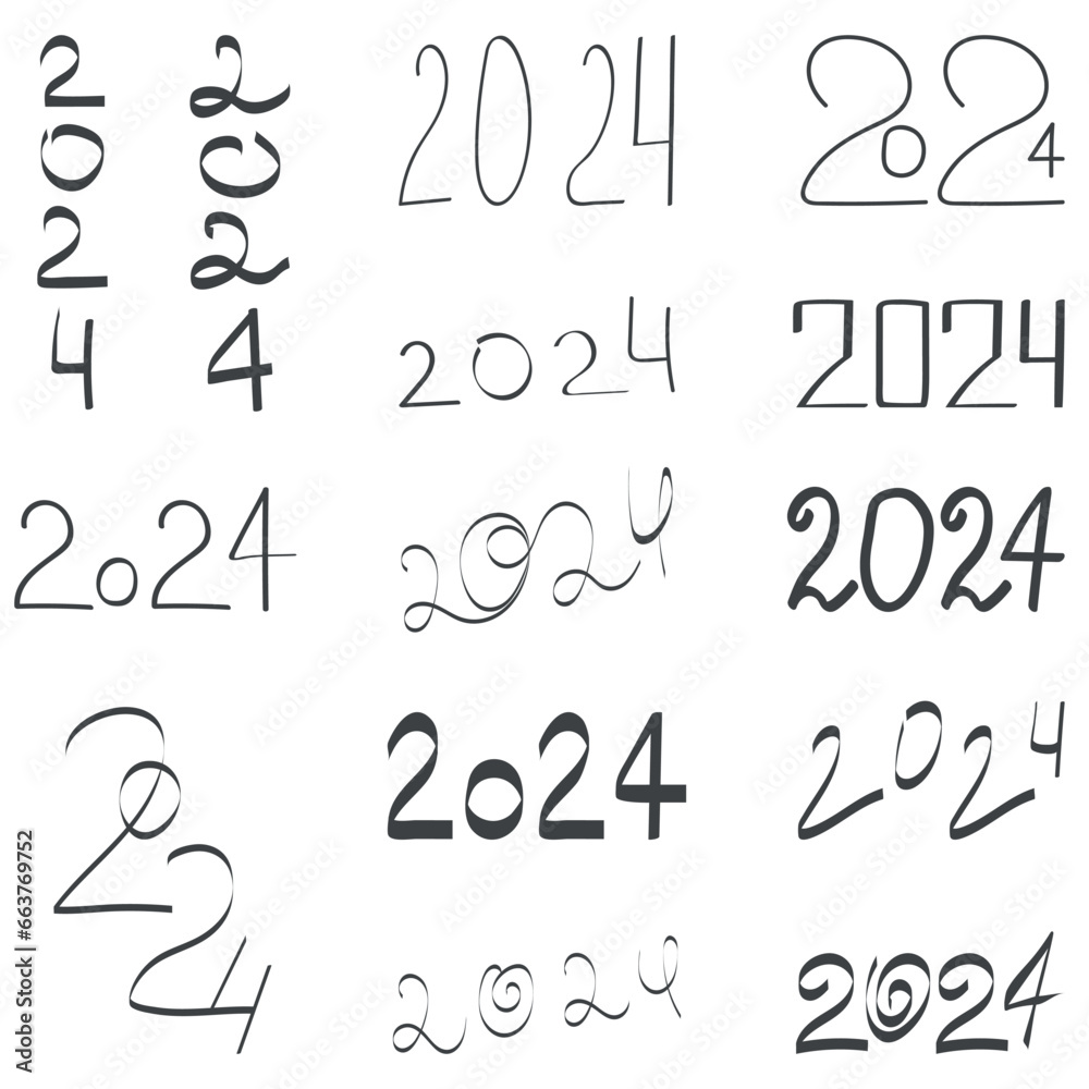 2024 outline, sketch set isolated vector Stock ベクター | Adobe Stock