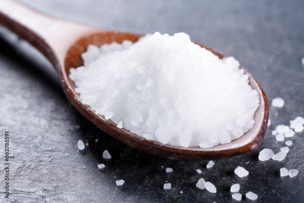 Foto de close-up of a spoonful of iodized salt, a key mineral for ...