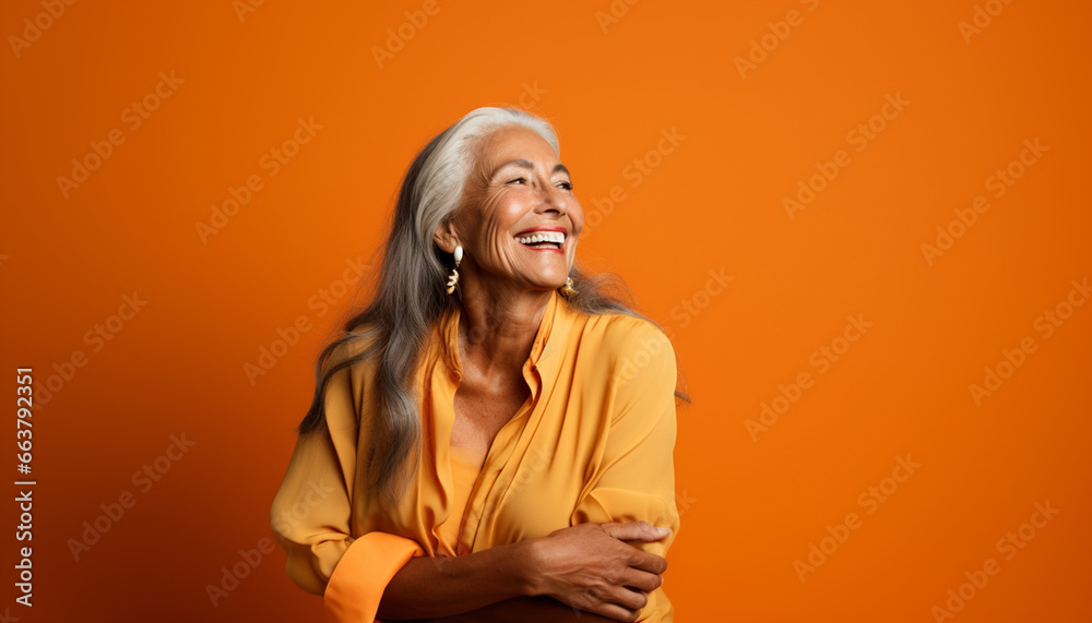Portrait of a happy smiling beautiful aging mature woman with smooth ...