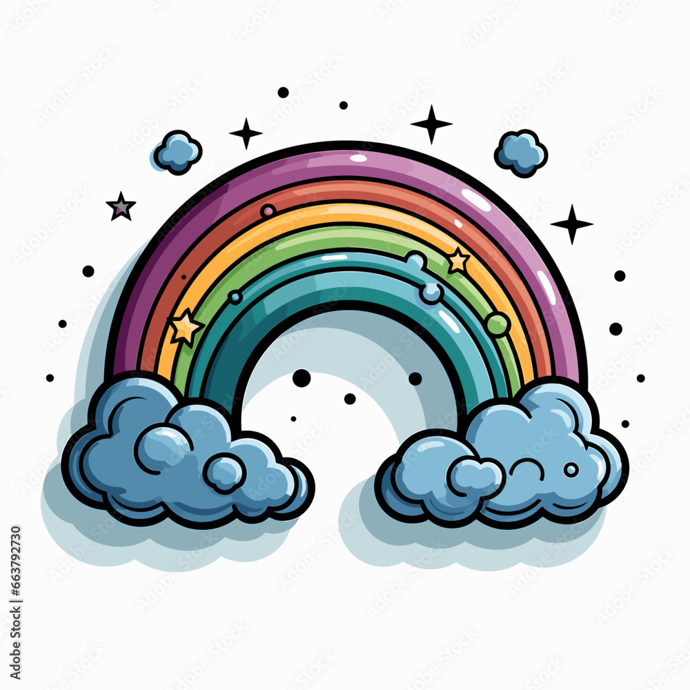 Rainbow hand-drawn comic illustration. Rainbow. Vector doodle style ...
