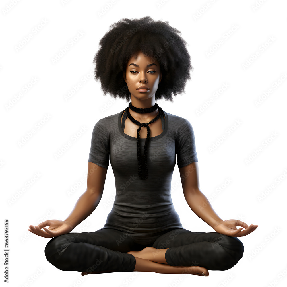 Black woman in yoga position on transparent background, African ...