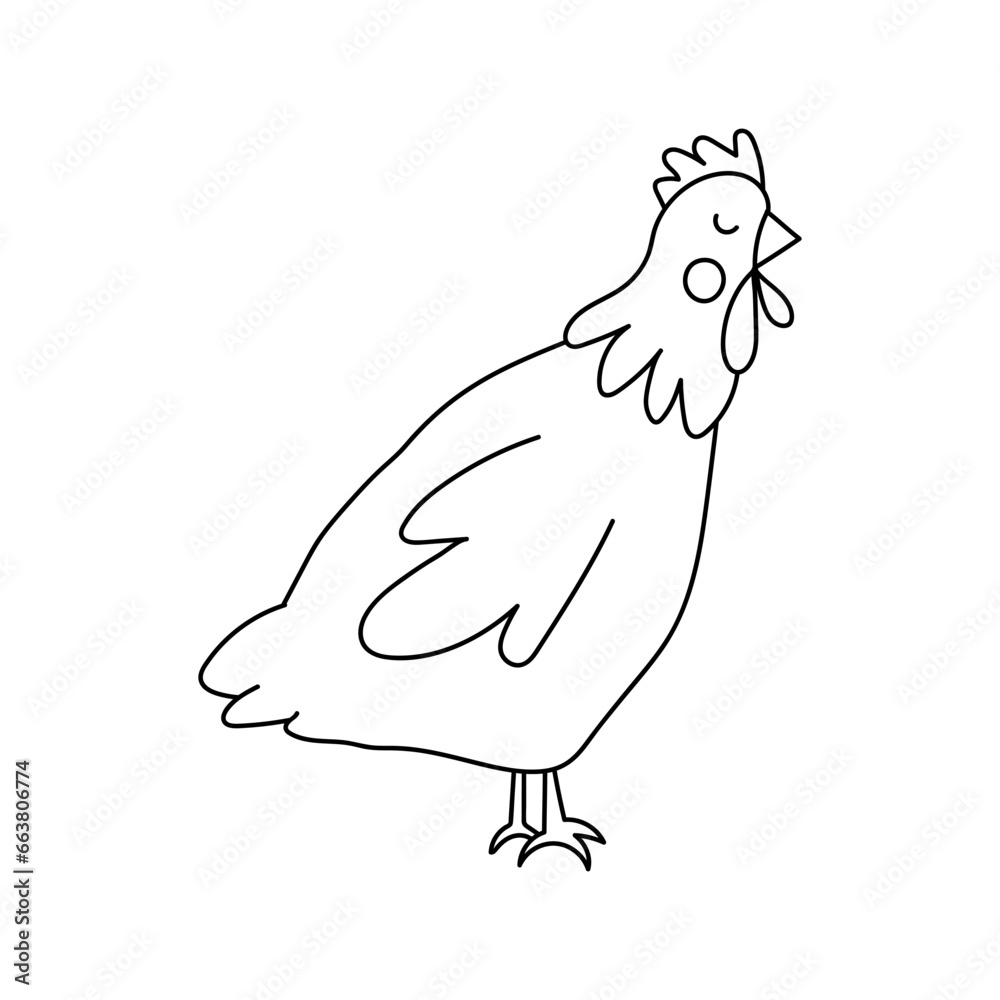 Single hand drawn chicken. Doodle vector illustration. Isolated on a ...