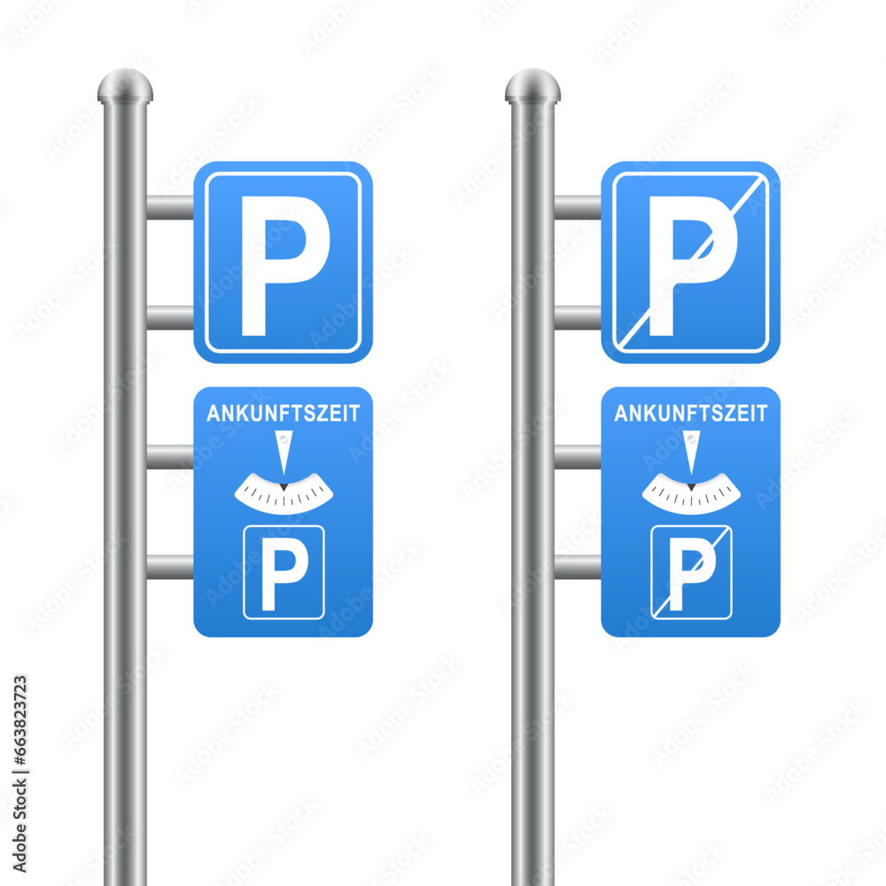 Blue parking disc. Vector road sign Germany. Parking disc with arrival ...