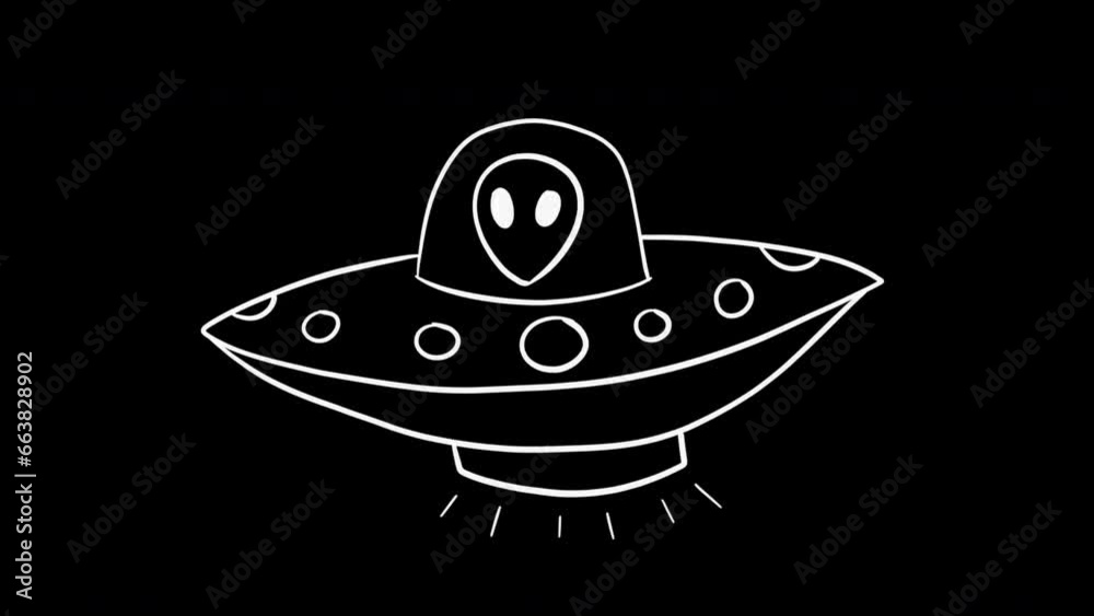 Hand-drawn doodle UFO alien animation on transparent background. SCI-FI ...
