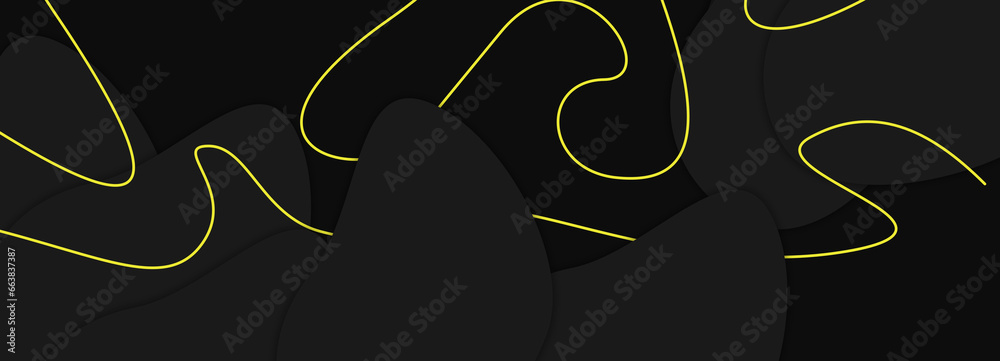 Paper cut illustration with yellow colored outline on isolated black ...
