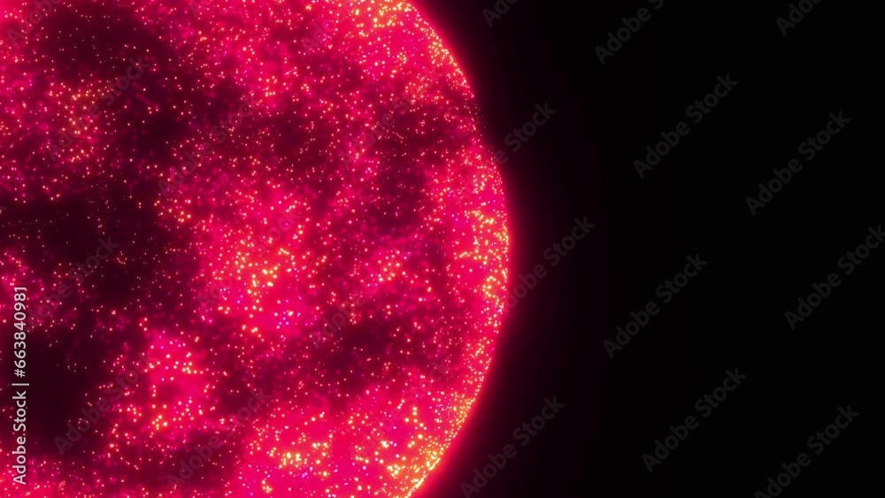 Scarlet red bright orange particles shape sci-fi sphere on black ...