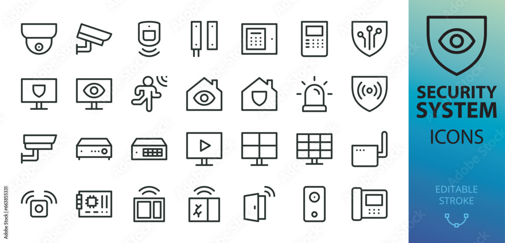 Video surveillance and intrusion alarm systems isolated icons set. Set ...