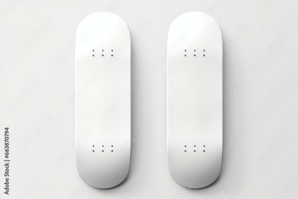 Plain skateboard template in white, showing both front and back sides ...