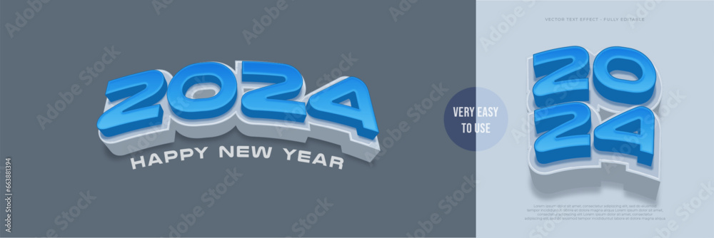 Happy new year 2024 text effect with blue bold 3d font style Stock ...