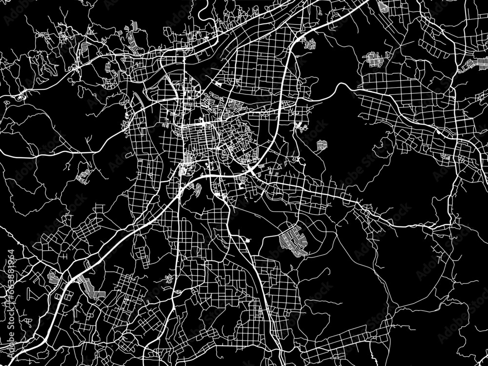 Vector road map of the city of Iga in Japan with white roads on a black ...