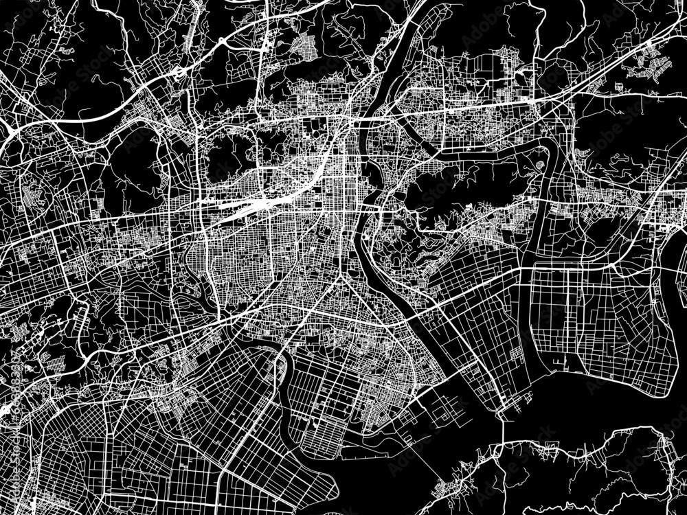 Vector road map of the city of Okayama in Japan with white roads on a ...