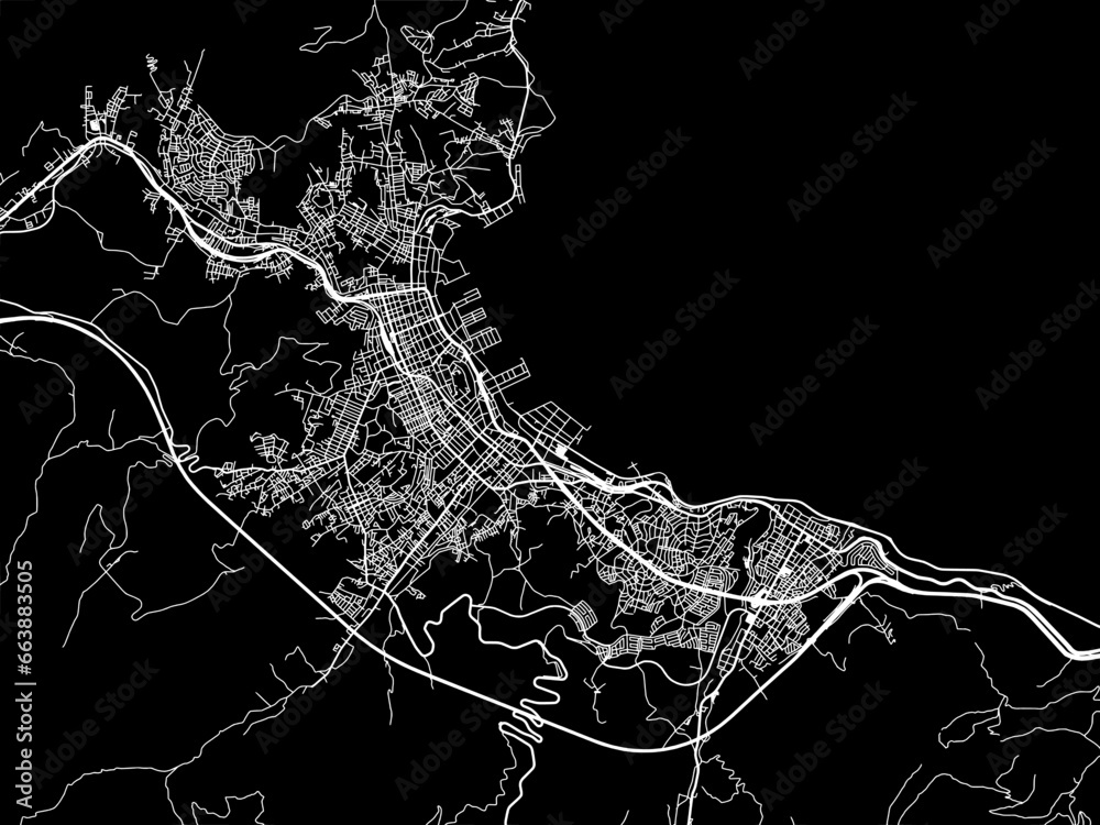 Vector road map of the city of Otaru in Japan with white roads on a ...