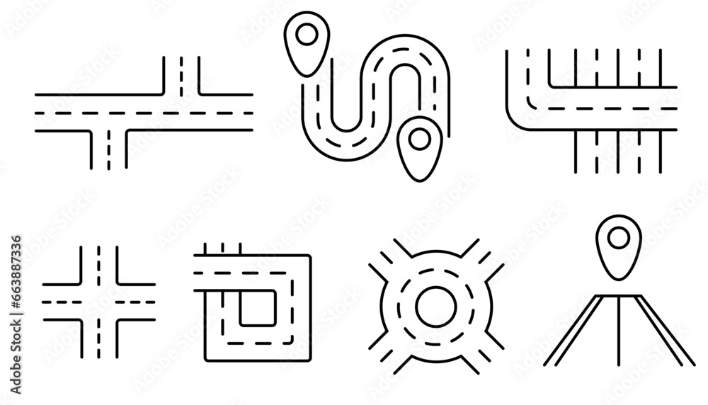 Vecteur Stock Road icon set. Road sections of different shapes ...