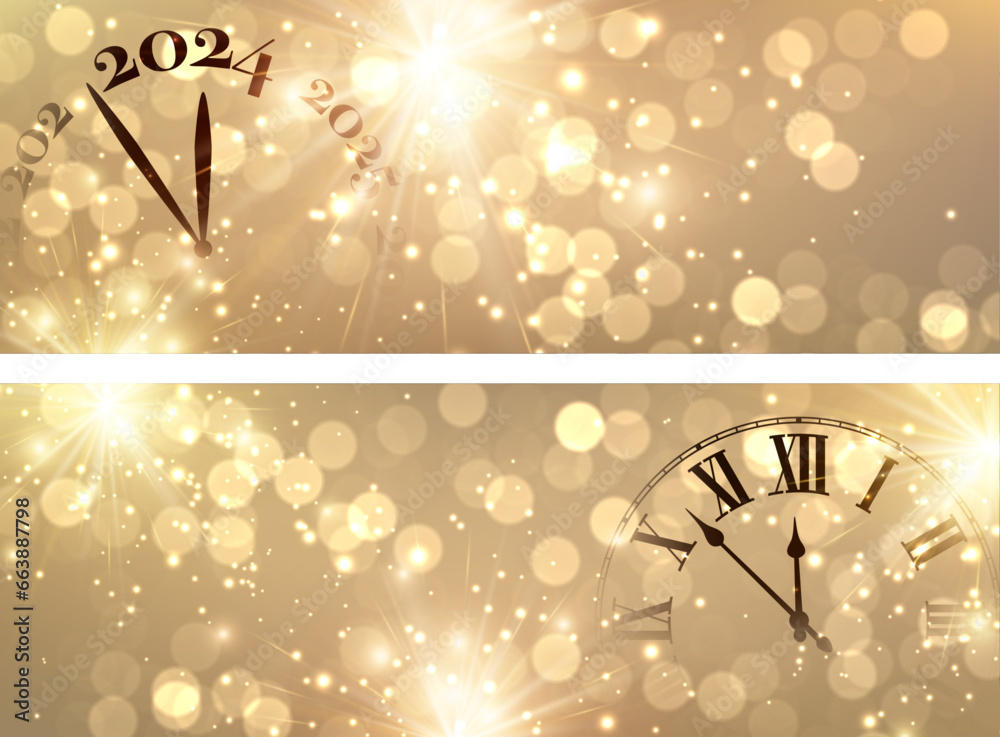 New Year 2024 countdown clock over background with glisters and ...