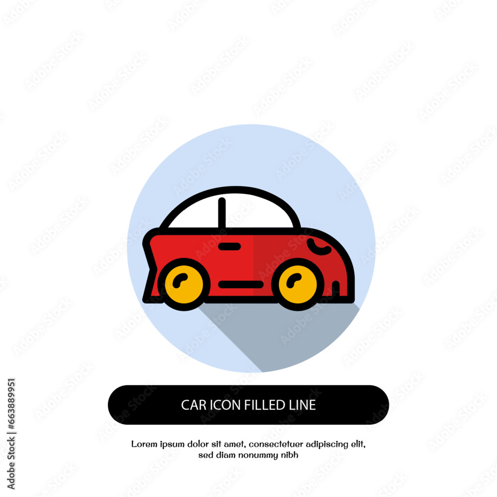 car icon side view with colored line style vector design. Part of a big ...