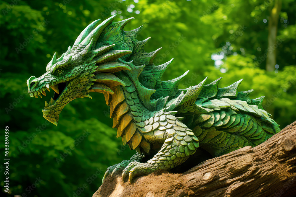 Green dragon statue. Symbol of 2024 on blurred background. Green ...