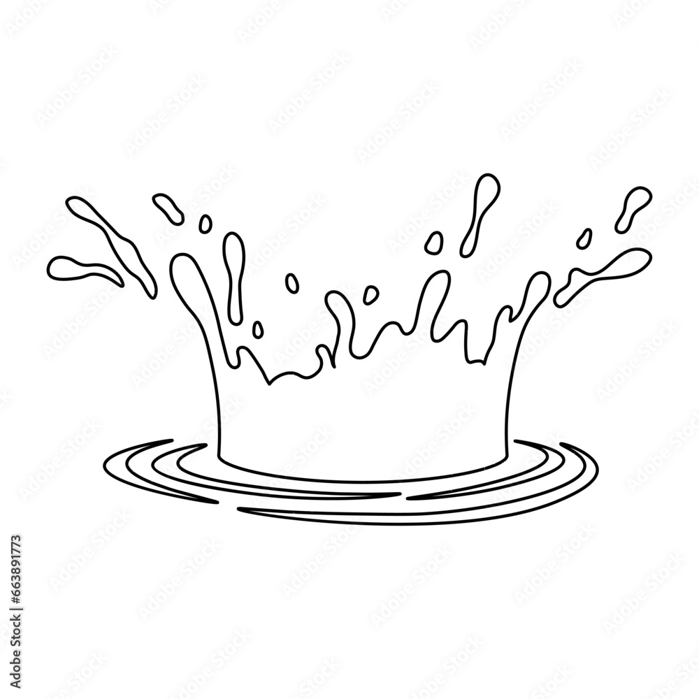 Water and juice splash liquide. One line stroke outline vector ...