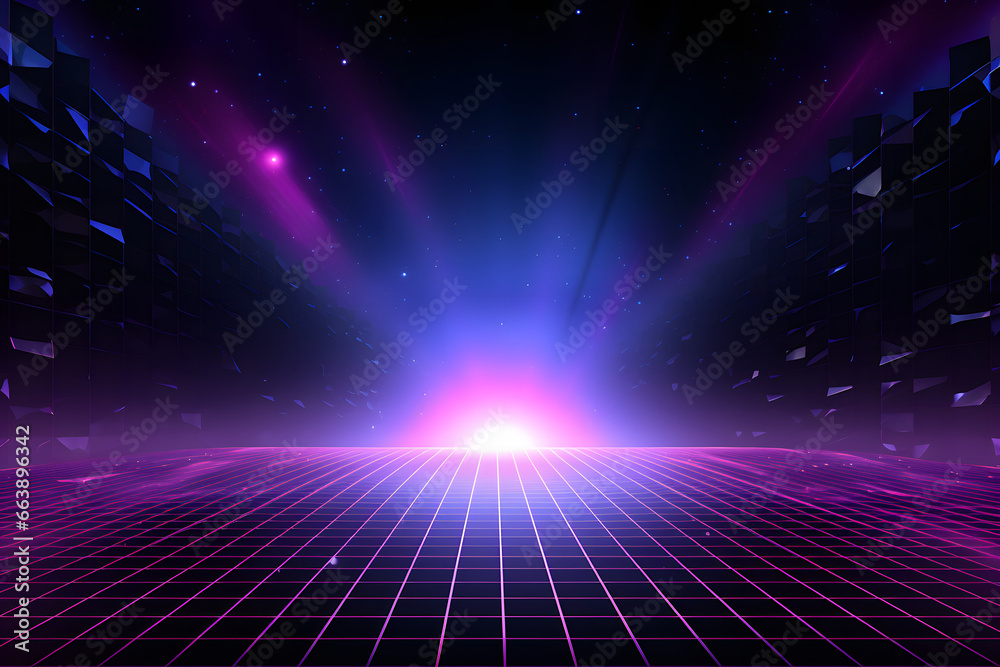 Synthwave vaporwave retrowave cyber background with copy space, laser ...