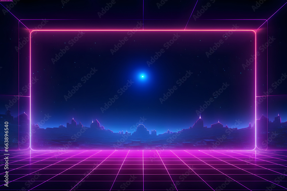 Synthwave vaporwave retrowave cyber background with copy space, laser ...