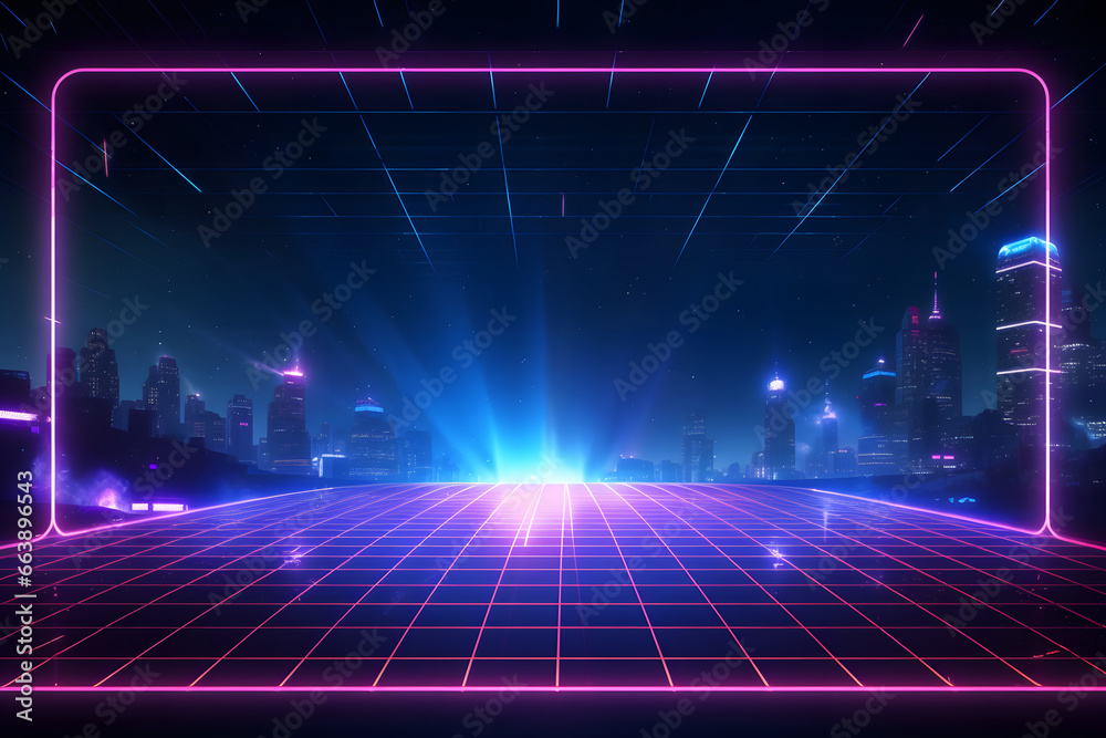 Synthwave vaporwave retrowave cyber background with copy space, laser ...