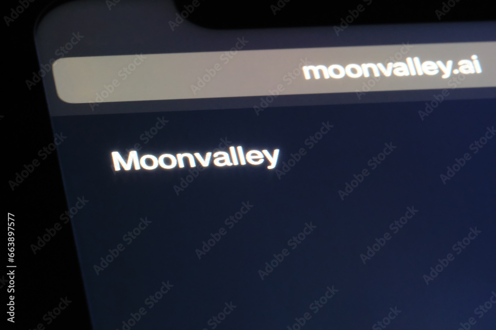 Shanghai,China-Oct.18th 2023: Moonvalley AI model brand logo sign on official website. Text-to ...