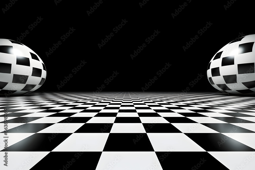 Retro animated background with black and white checkered floor ...