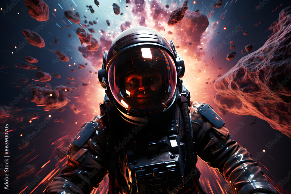 Neon glowing retro Astronaut Spaceman Background Design. Synthwave ...