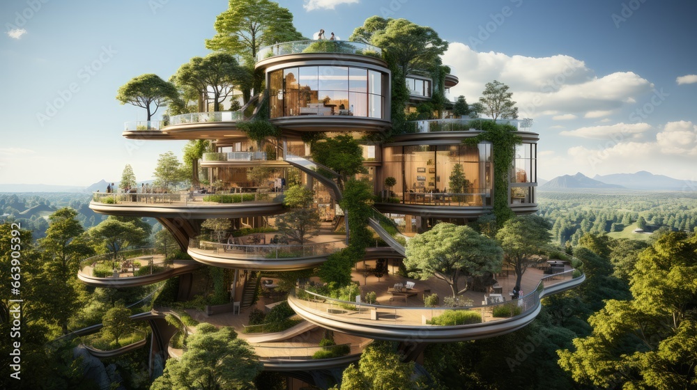 A modern eco-friendly building stands as a beacon of sustainable ...