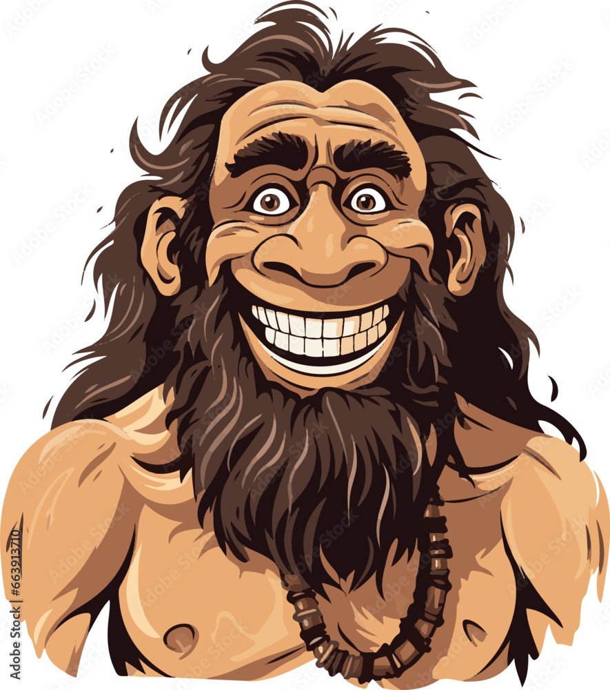 Vecteur Stock Whimsical illustration of a bearded caveman with a ...