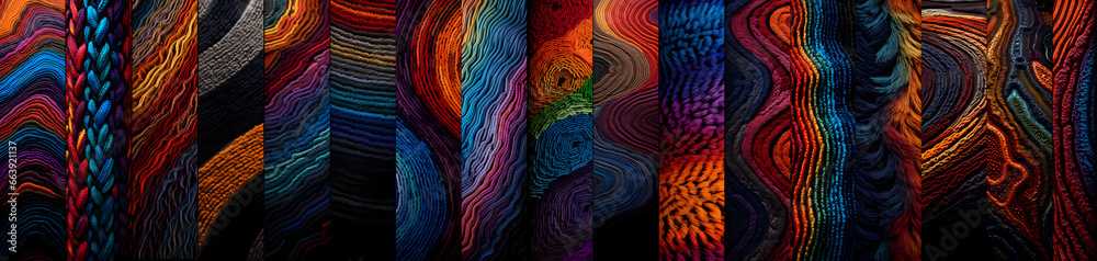 An ultra-wide collage capturing intricate close-up views of carpets ...