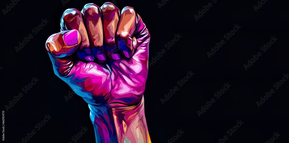 Raised clenched female fist symbolizing rebellion, protest, strength ... Raised clenched female fist symbolizing rebellion, protest, strength ...