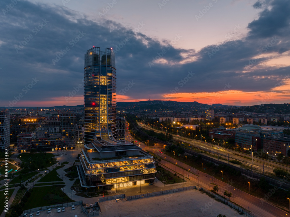 Aerial skyline view about the famous Mol campus modern office building ...
