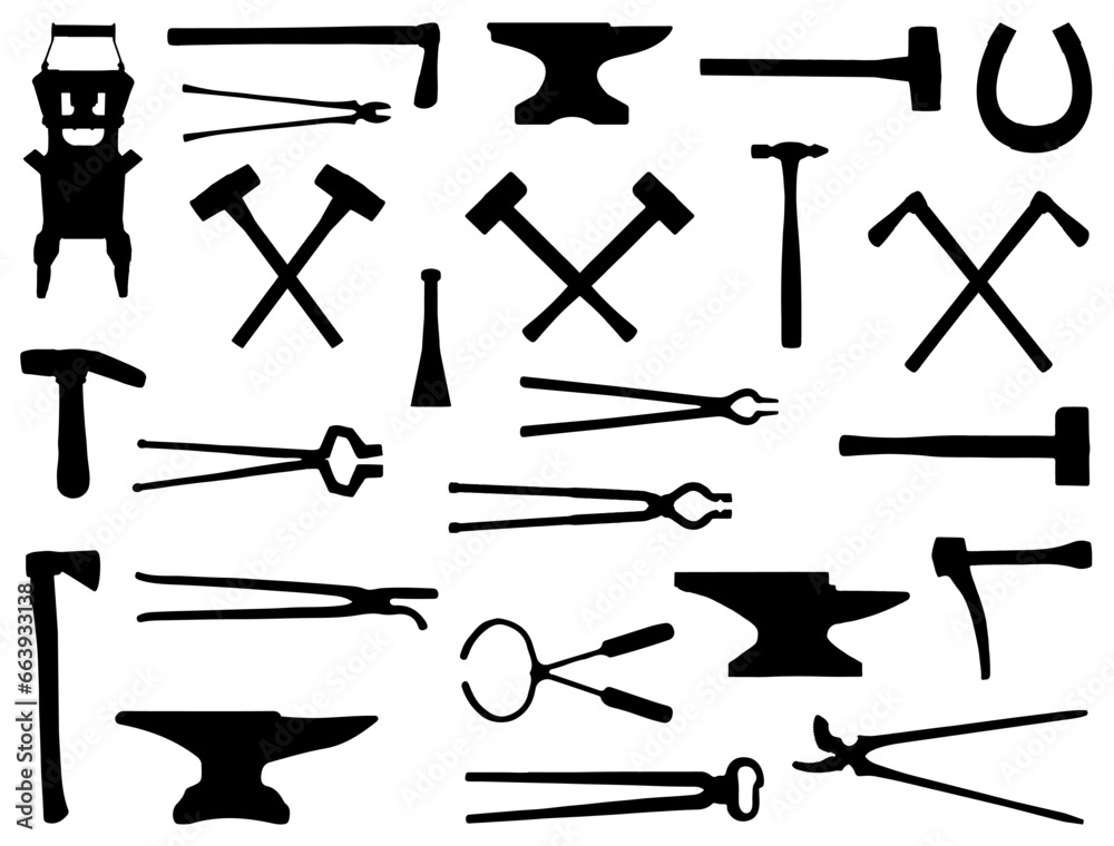 Blacksmith tool silhouette vector art white background Stock Vector ...