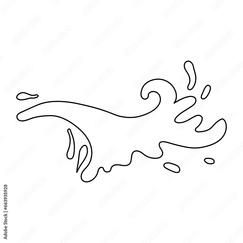 Water and juice splash liquide. One line stroke outline vector ...