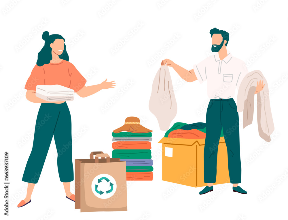 Recycling clothes. Vector illustration. Fabric recycling reduces demand ...