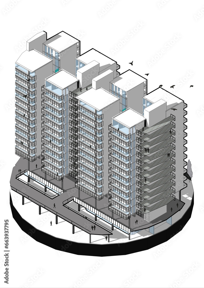 Minimalist Urban Planning: Axonometric View of Architectural Layout ...