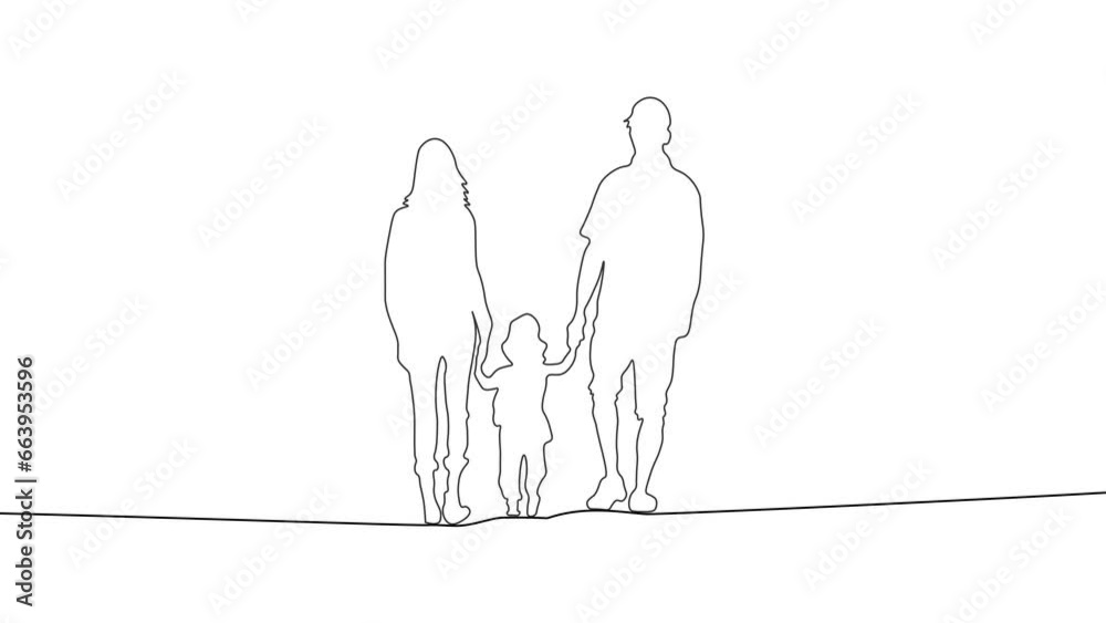 Continuous Line Of Family Drawing Animation. Single Line Hand drawn ...