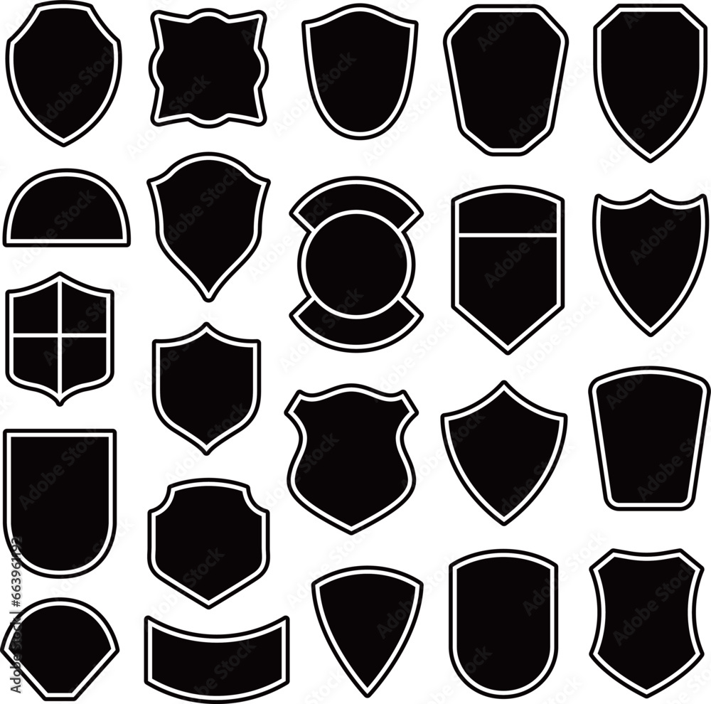 Black outlined heraldic shields. Police Badge Icons set. Coat of arms ...