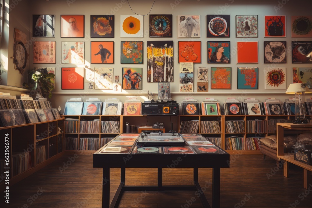 Vintage record store interior with vinyl collections and retro decor ...