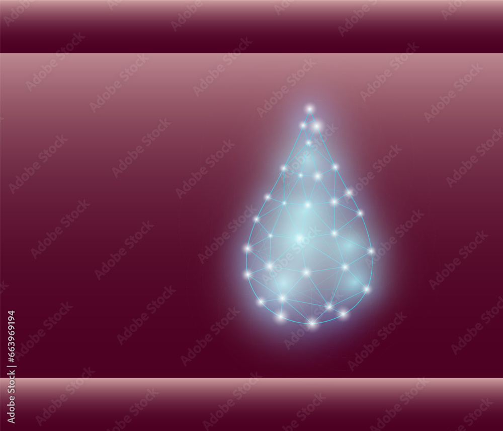 Vector illustration of a water drop on a burgundy background. A drop of ...