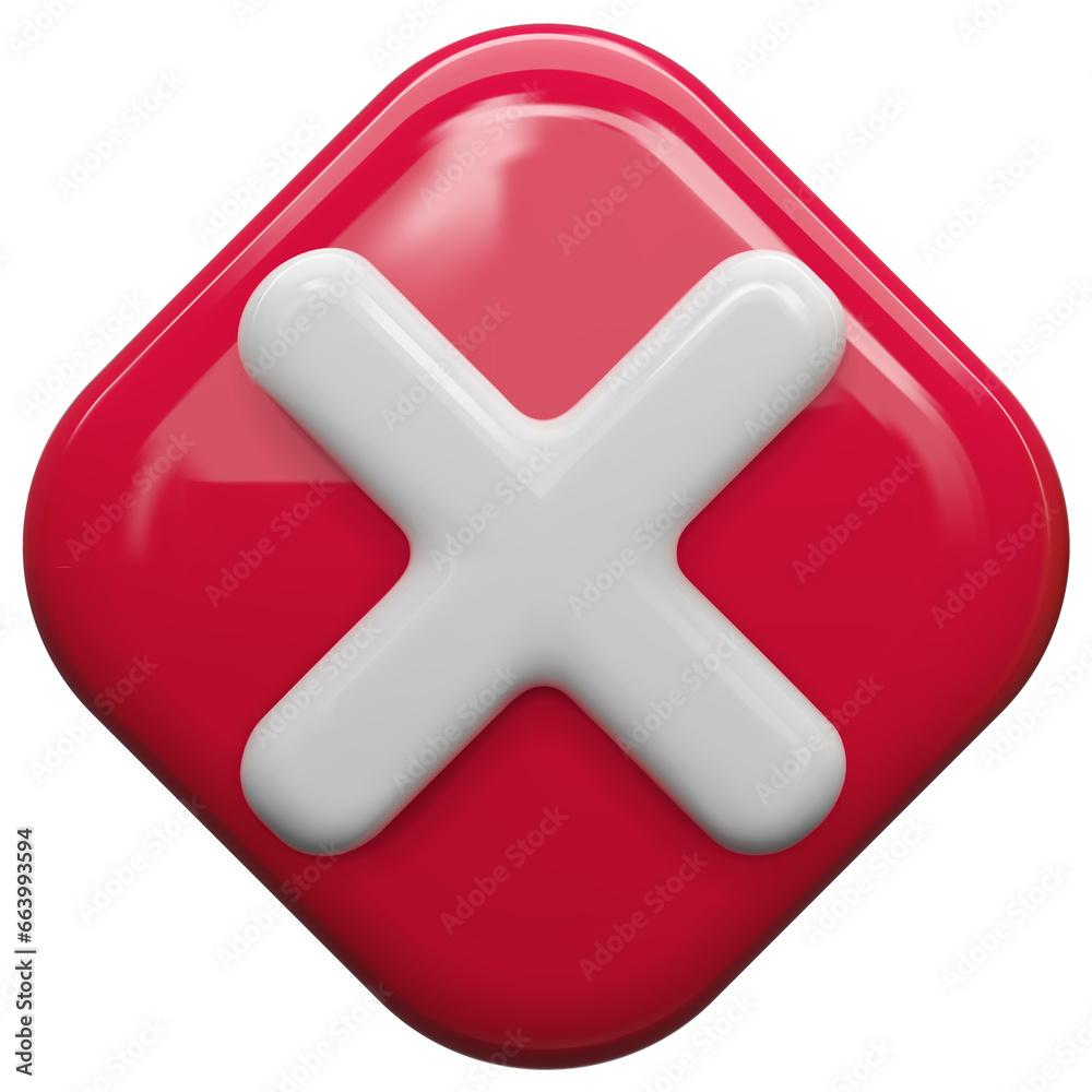 3D red X mark icon. Checkmark right symbol, tick sign. check and ...
