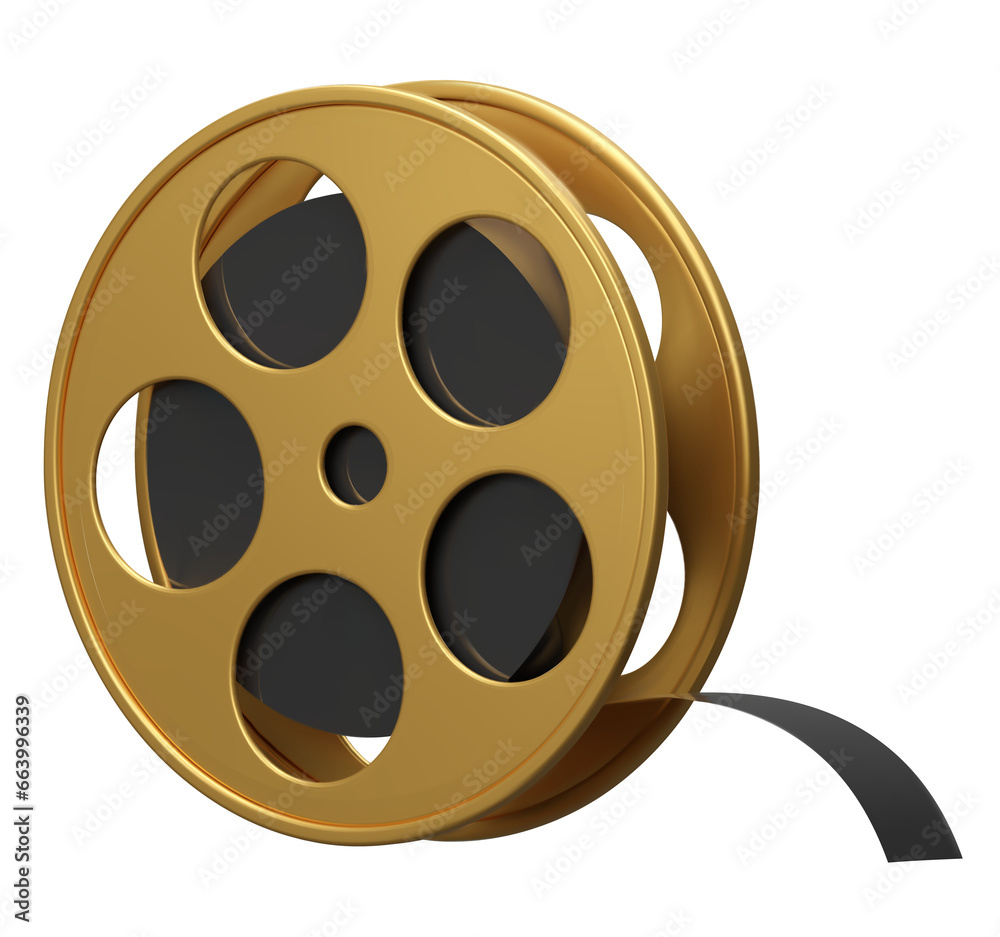 Gold Film icon isolated on beige background. Video camera tape 3D sign ...