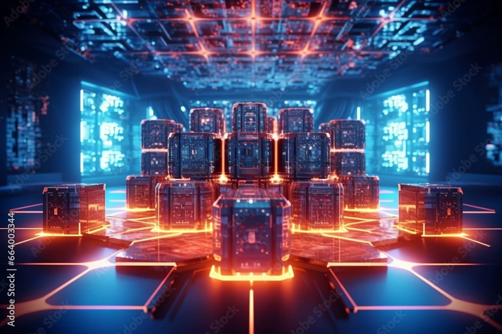 An image featuring a high-tech quantum computer surrounded by lights ...