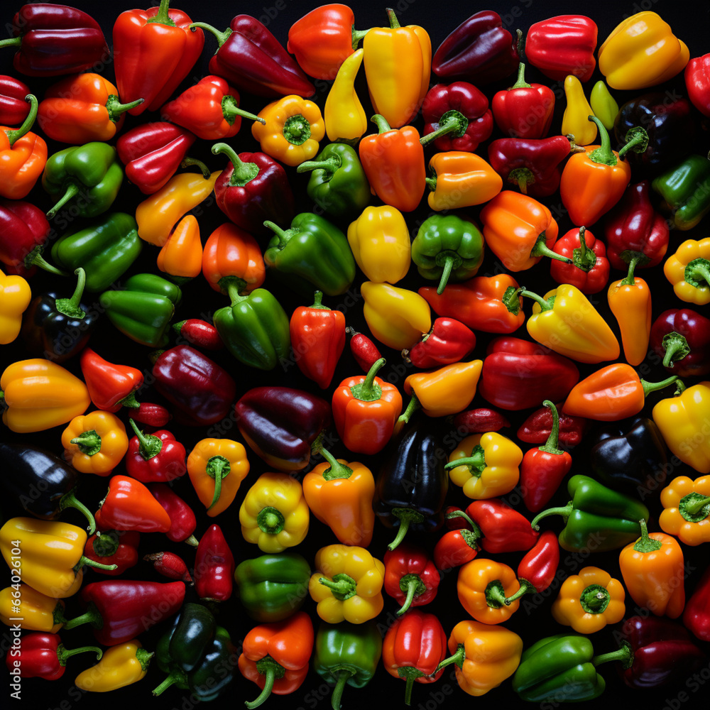 Fondo con detalle y textura de multitud de pimientos de diferentes ...