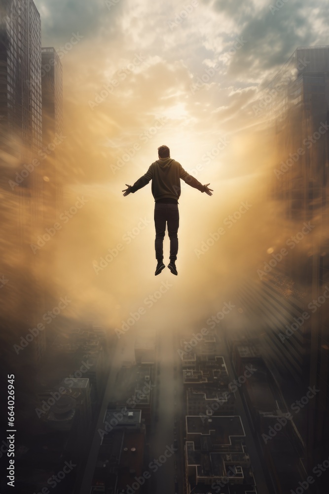 fantasy dream freedom free man. floating. falling. jumping. flying ...