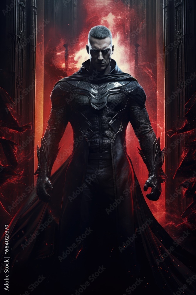 Rogue handsome short haired tough villain wearing a black suite, vest ...