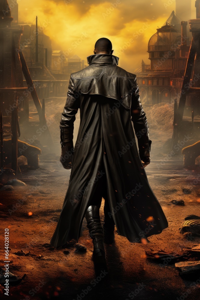 Tough African american man full view walking away. long noir black ...