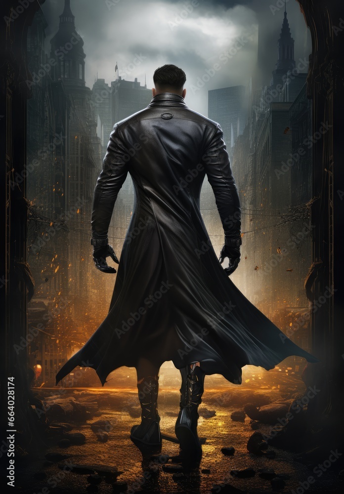 Handsome african american black man. black cape. latex suit ...