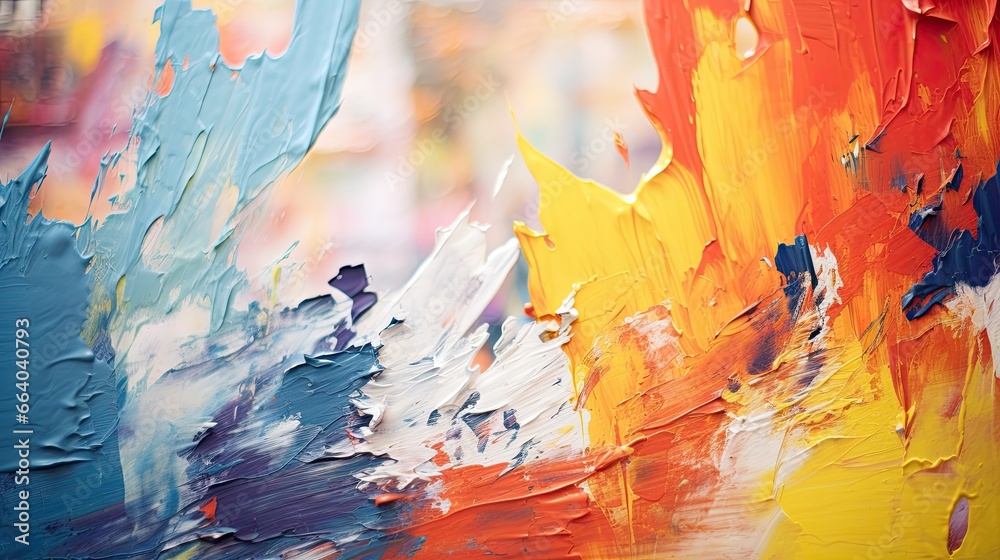 Mixing paints with gradient vivid colors. Painting with a thick layer ...